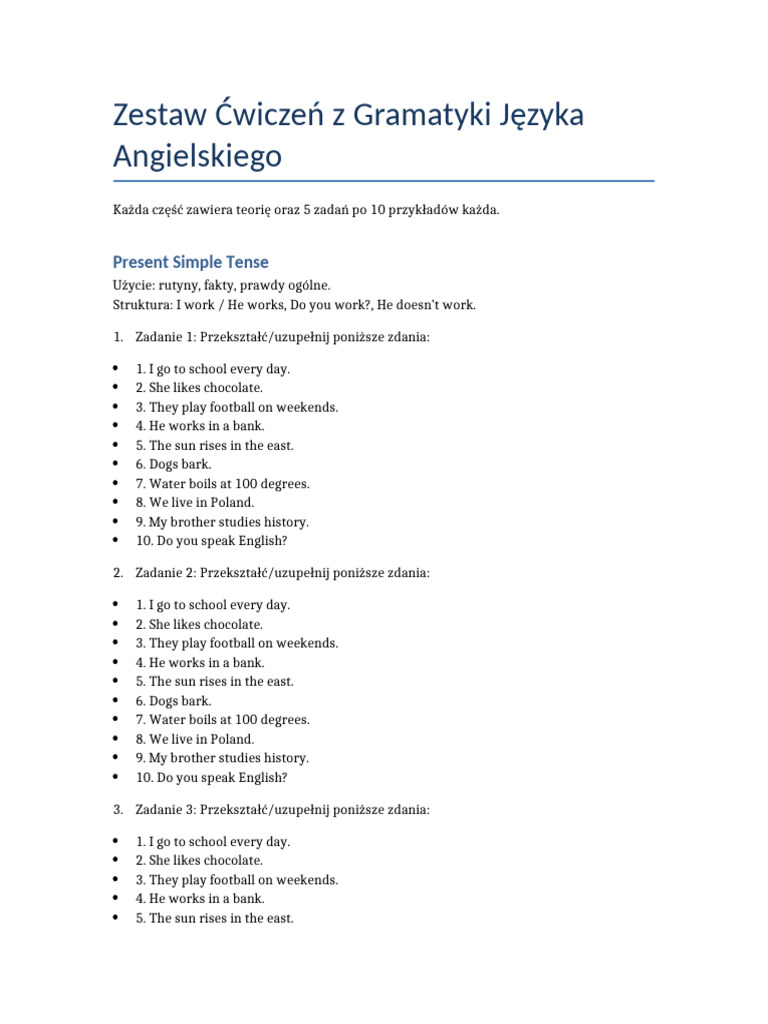 Zestaw Gramatyczny Angielski Uzupelniony | PDF | Perfect (Grammar) | Verb