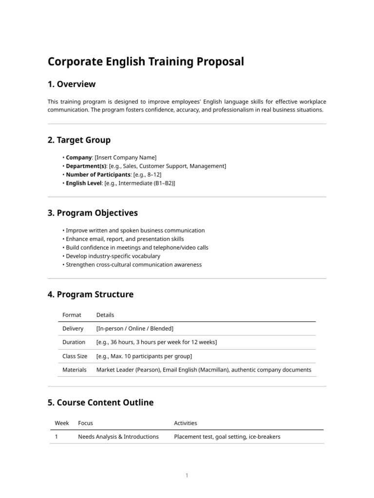 Corporate English Training Proposal | PDF | English Language ...