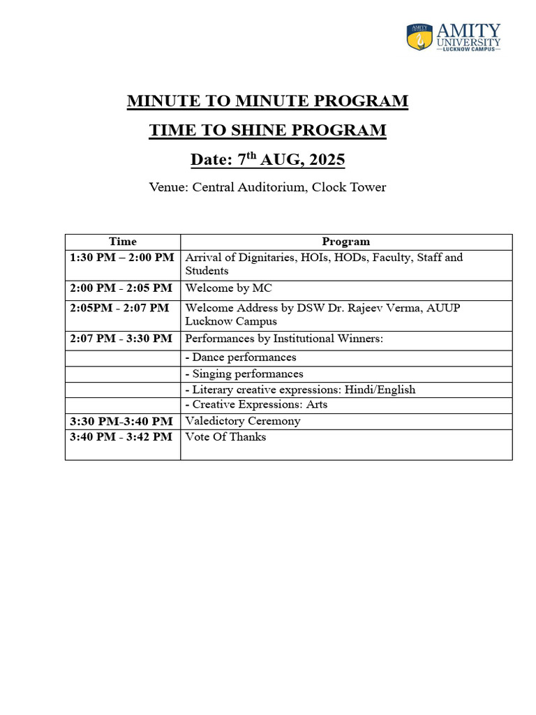 Time to Shine Program Schedule | PDF