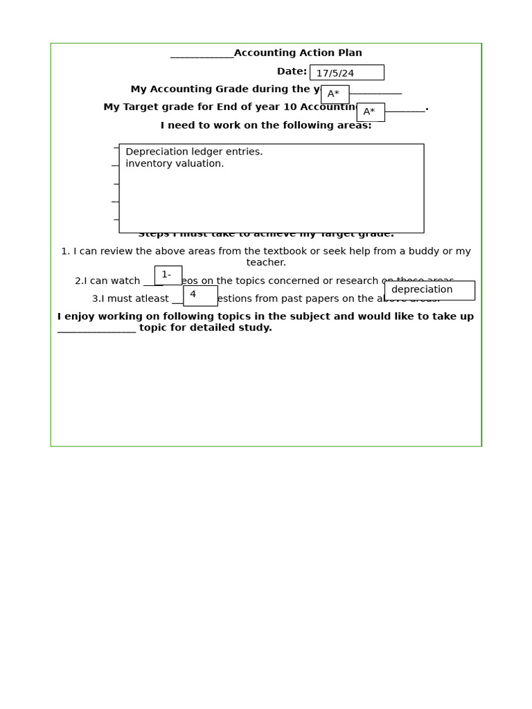 Accounting Action Plan for Grade Improvement | PDF