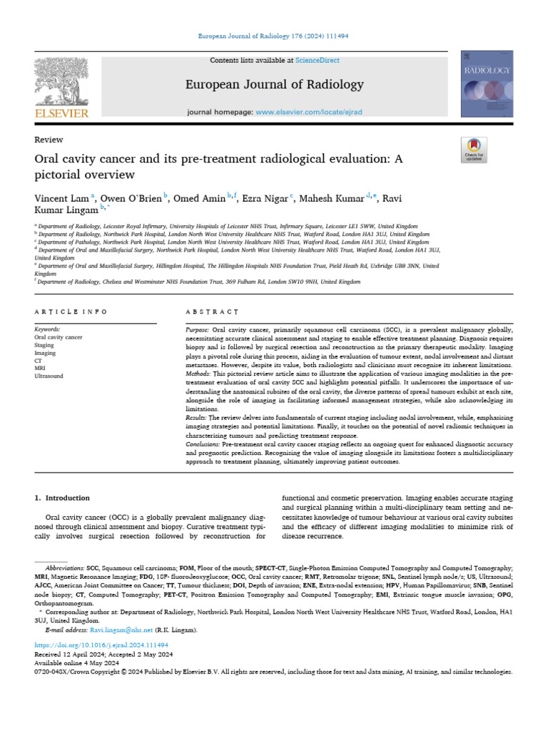 Oral Cavity Cancer and Its Pre-Treatment Radiological Evaluation - A ...