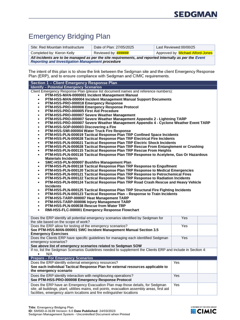XU97 P01 02060 PA 0001 PTM Emergency Bridging Plan - A | PDF | First ...
