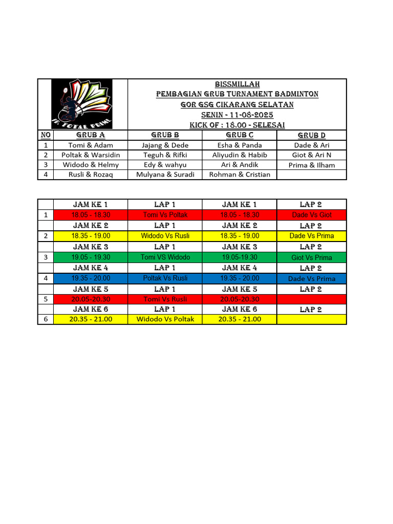 Badminton Tournament Schedule 2025 | PDF