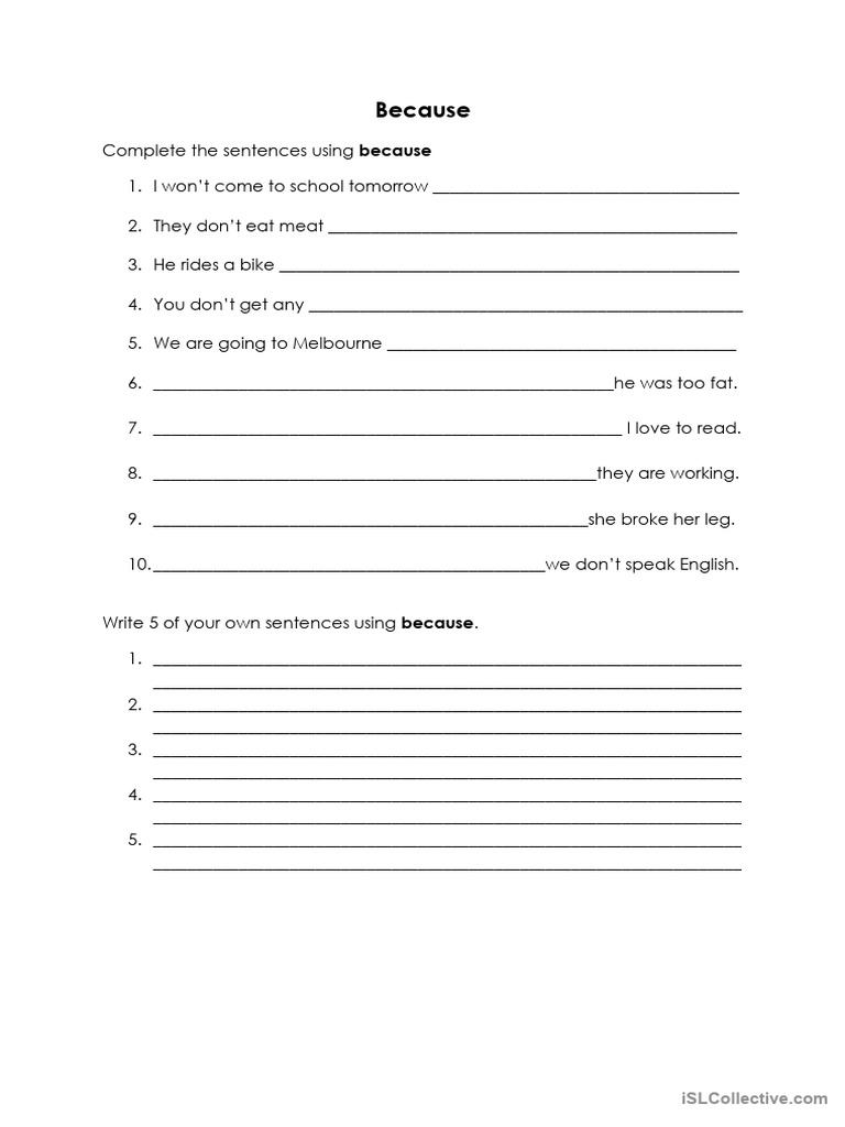 Complete Sentences Using Because | PDF