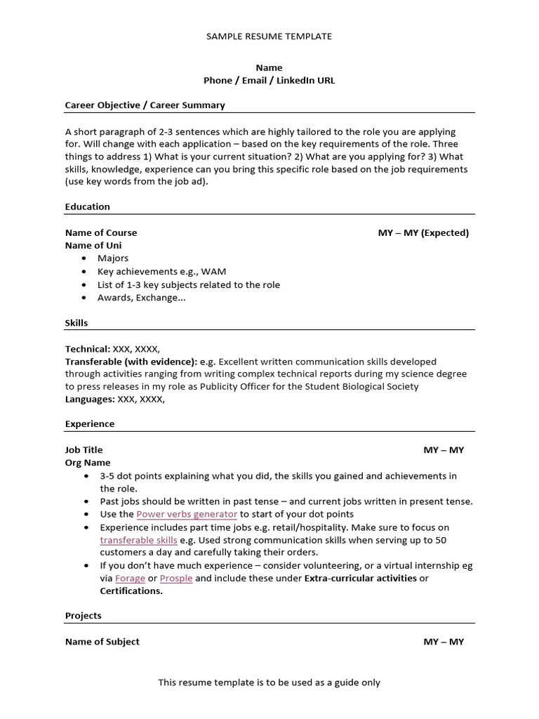 Sample Resume Template | PDF | Résumé | Linguistics