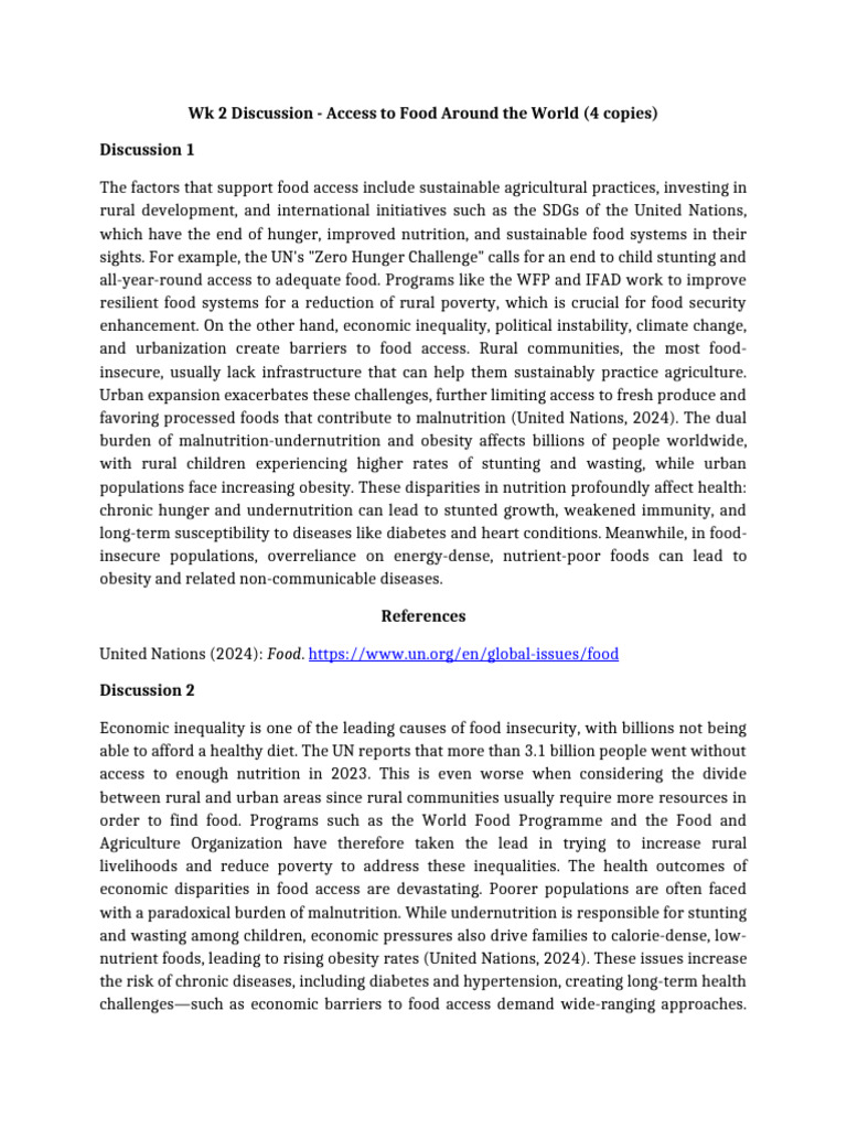 WK 2 Discussion Access To Food Around The World 4 Copies | PDF | Food ...