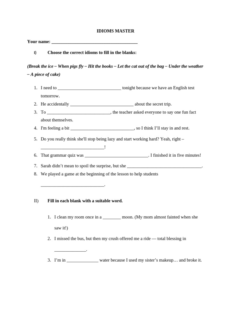 Wednesday Week 1 Idioms | PDF