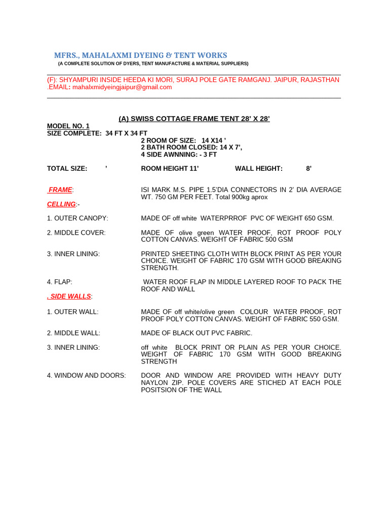 Quotation For Luxury Tent | PDF | Tent | Textiles