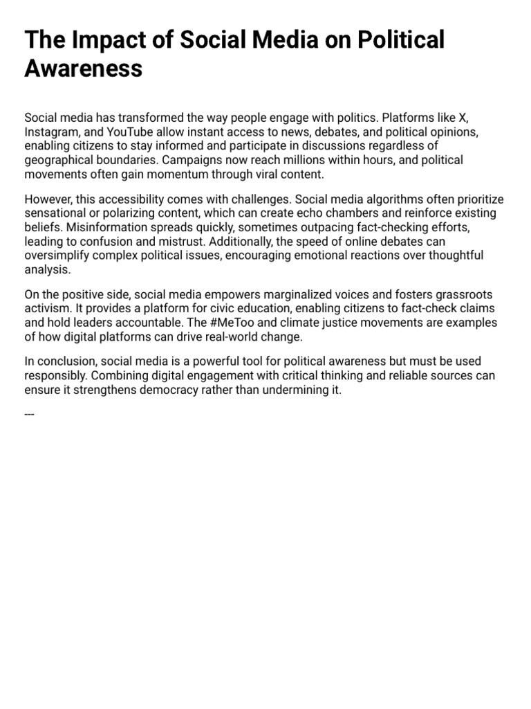 Social Media's Role in Political Awareness | PDF