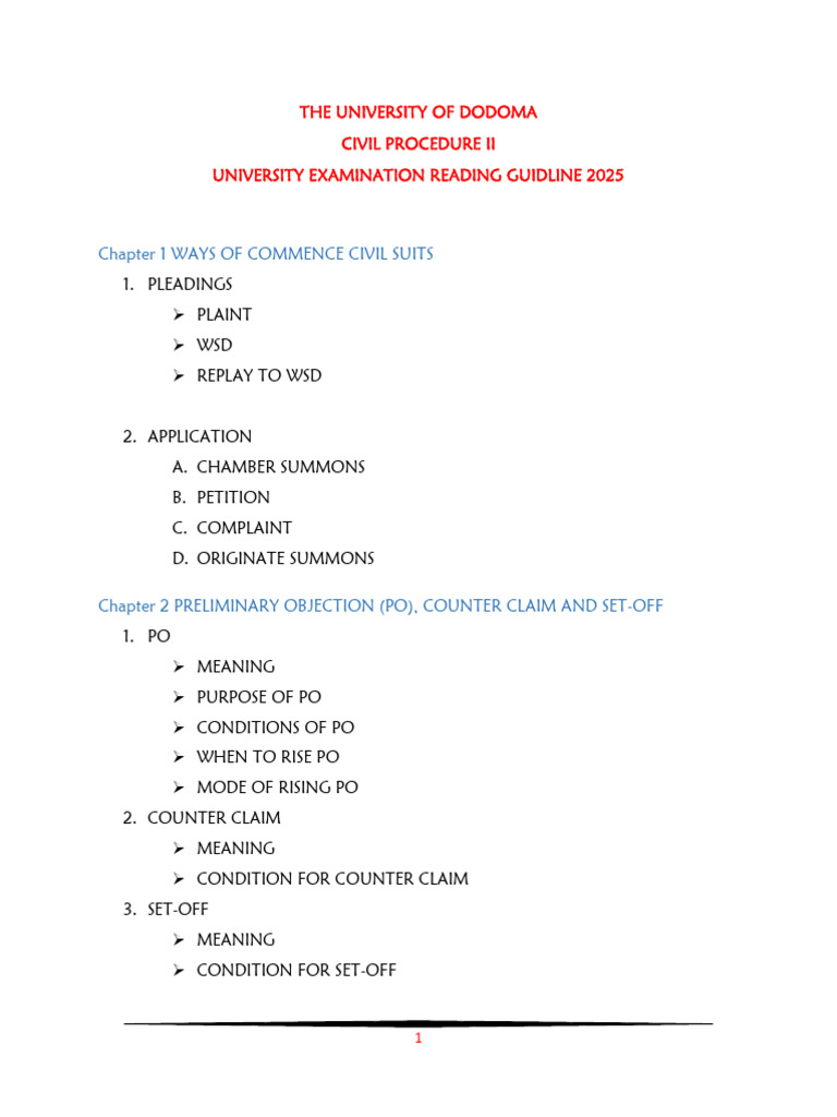 Civil Procedure Ii Ue Guidline 2025 (Udom) | PDF | Judgment (Law) | Lawsuit