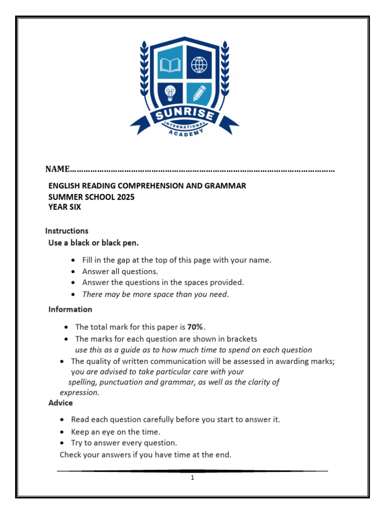 Year 6 English Summer School Evening | PDF | Verb | Syntax