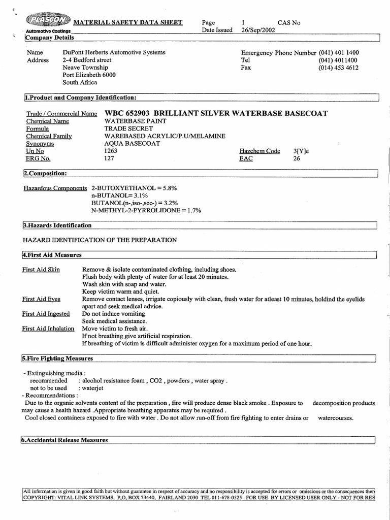 Brilliant Silver WB Basecoat (26sep02) MSDS | PDF