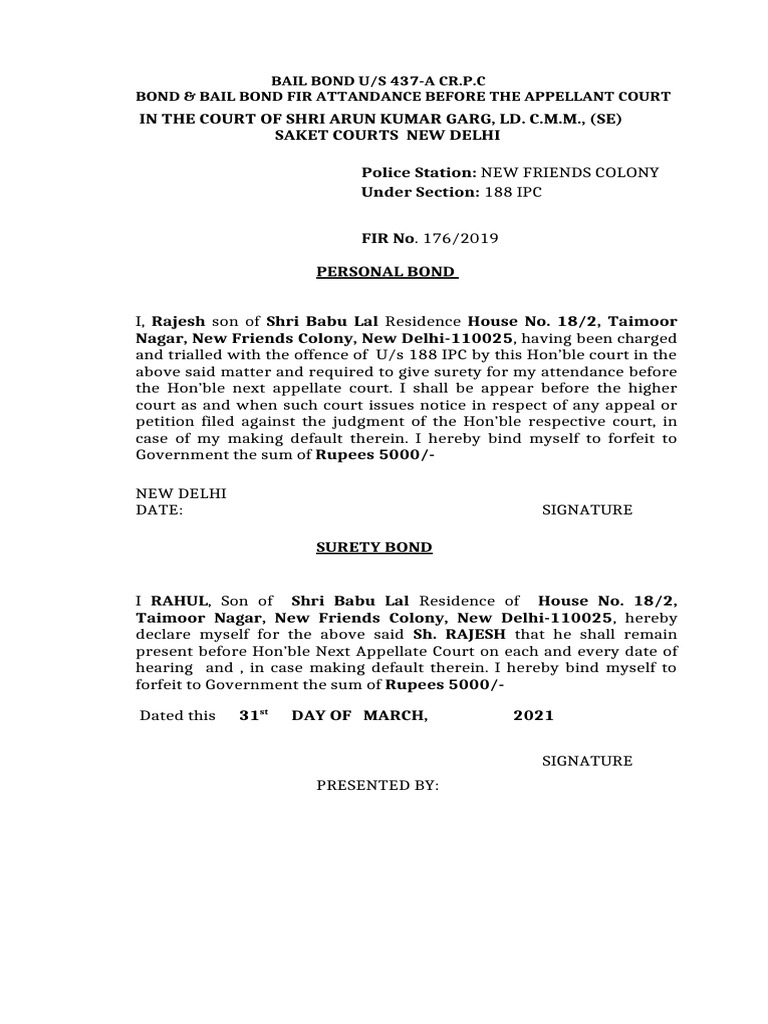 437 A Bail Bond of Rajesh | PDF | Bail | Affidavit