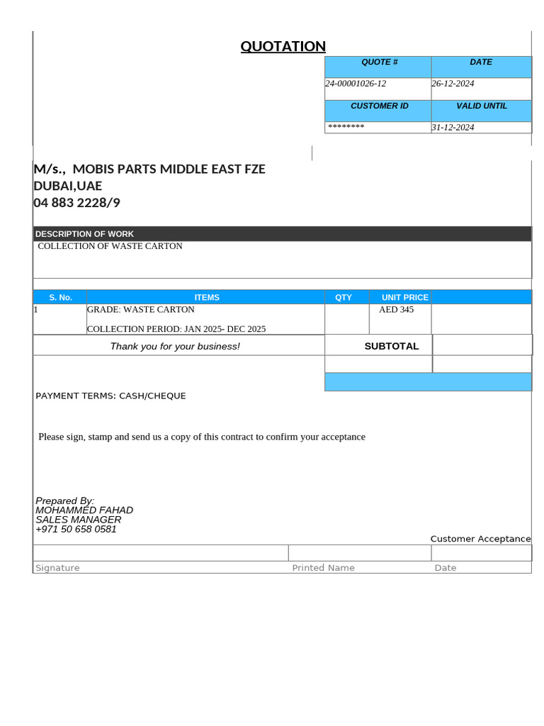 GST Quotation for Waste Carton Collection | PDF