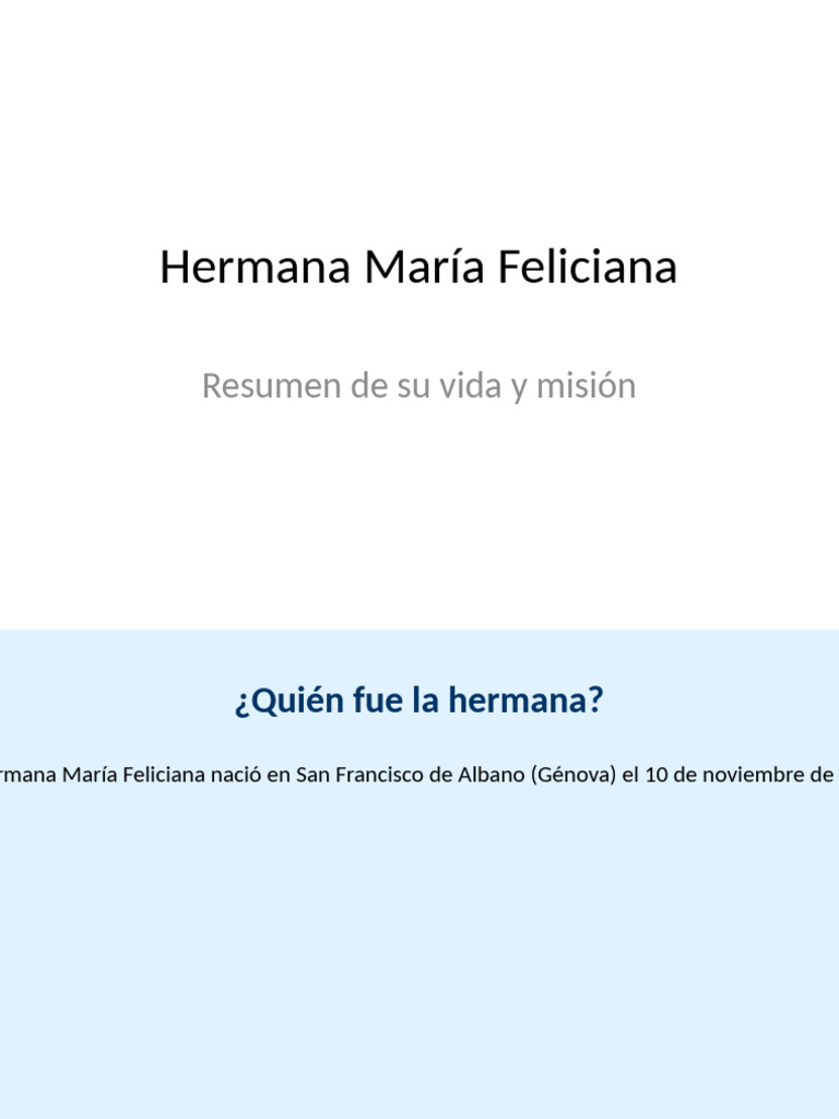 Vida y Misión de la Hermana María Feliciana | PDF