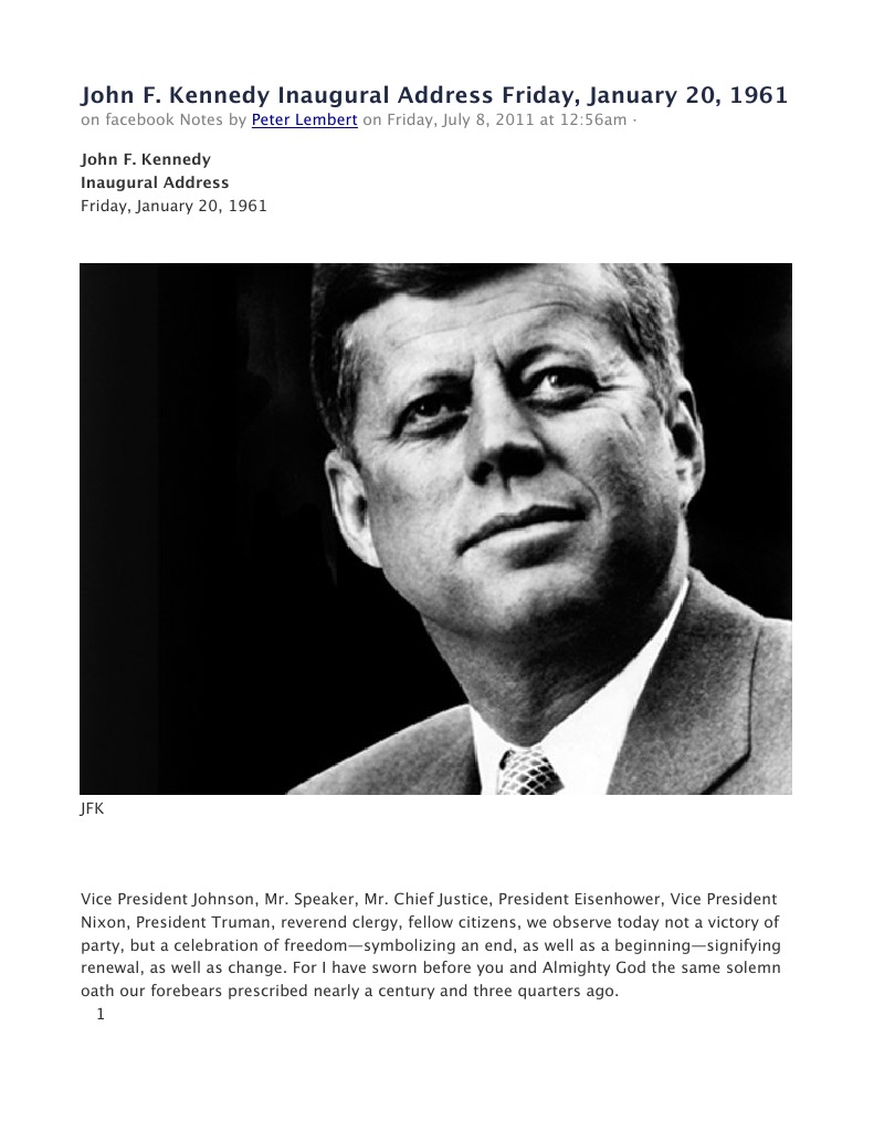 A Call to Service: John F. Kennedy's Inaugural Address Outlines His ...