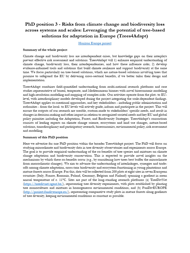 PhD Position: Tree-Based Climate Solutions | PDF | Biodiversity | Ecology