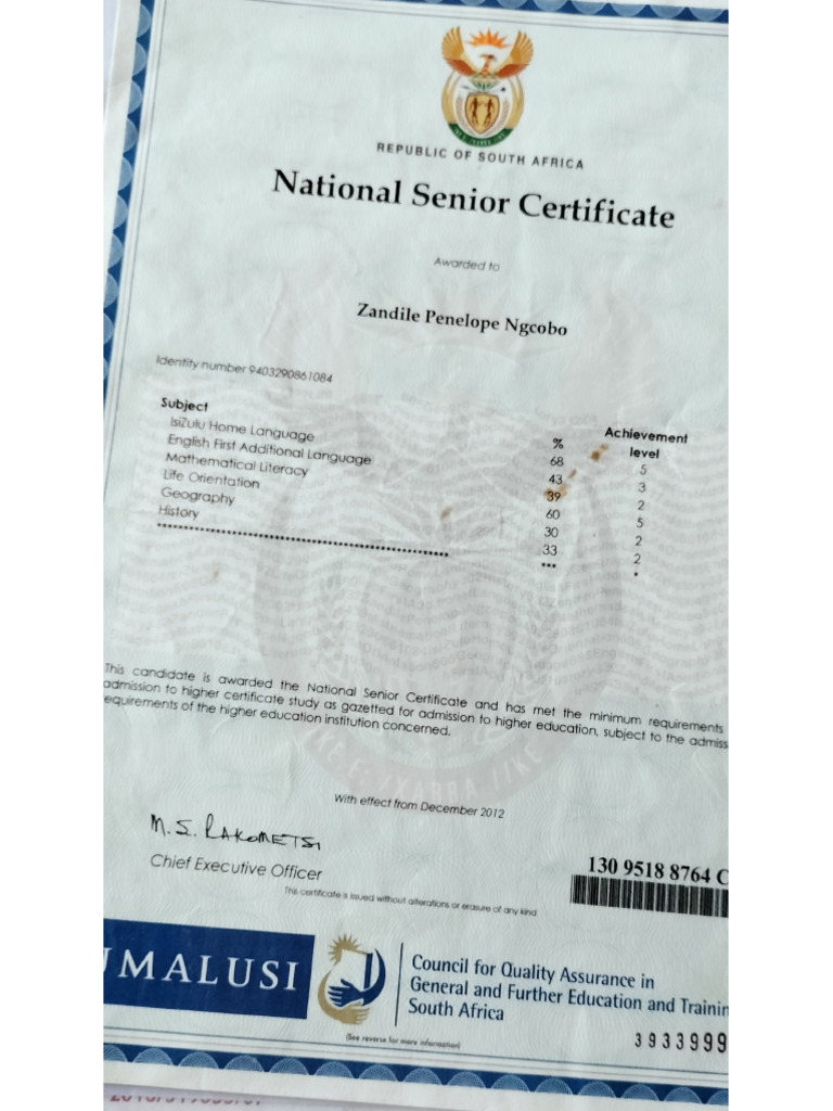 Matric Certificate.44 | PDF