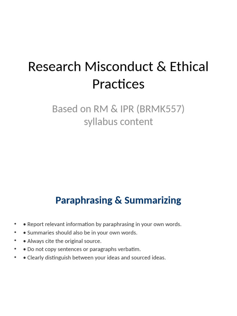 Research Misconduct: Key Ethical Guidelines | PDF