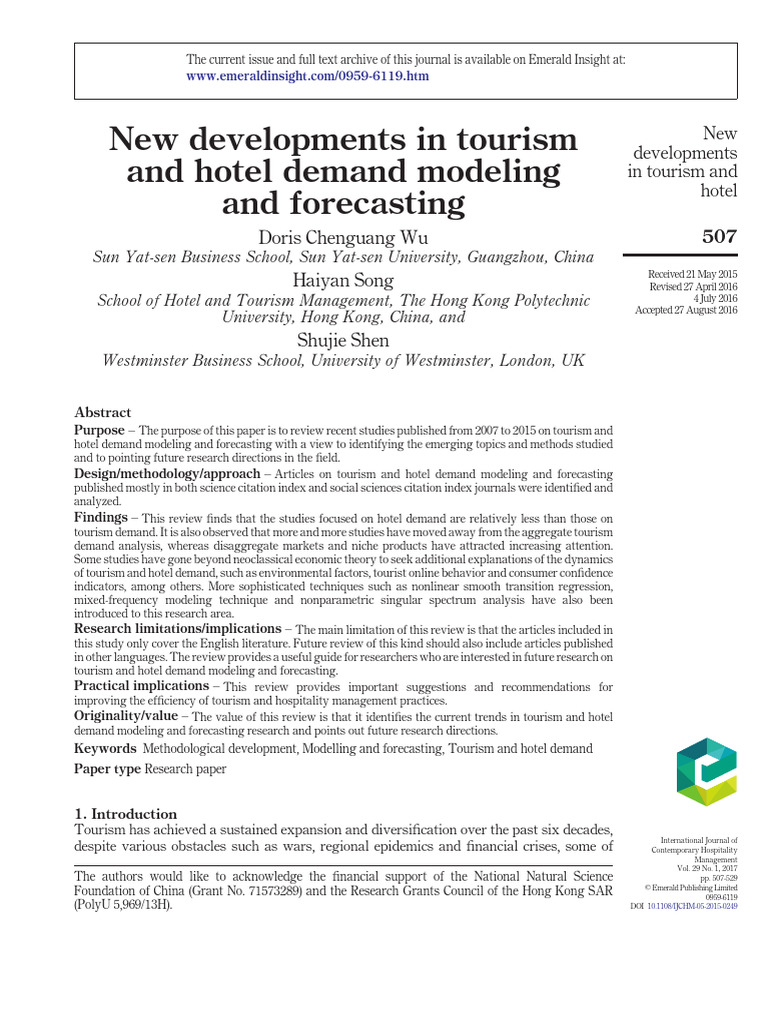 New Developments in Tourism and Hotel Demand Modeling and Forecasting | PDF | Time Series ...