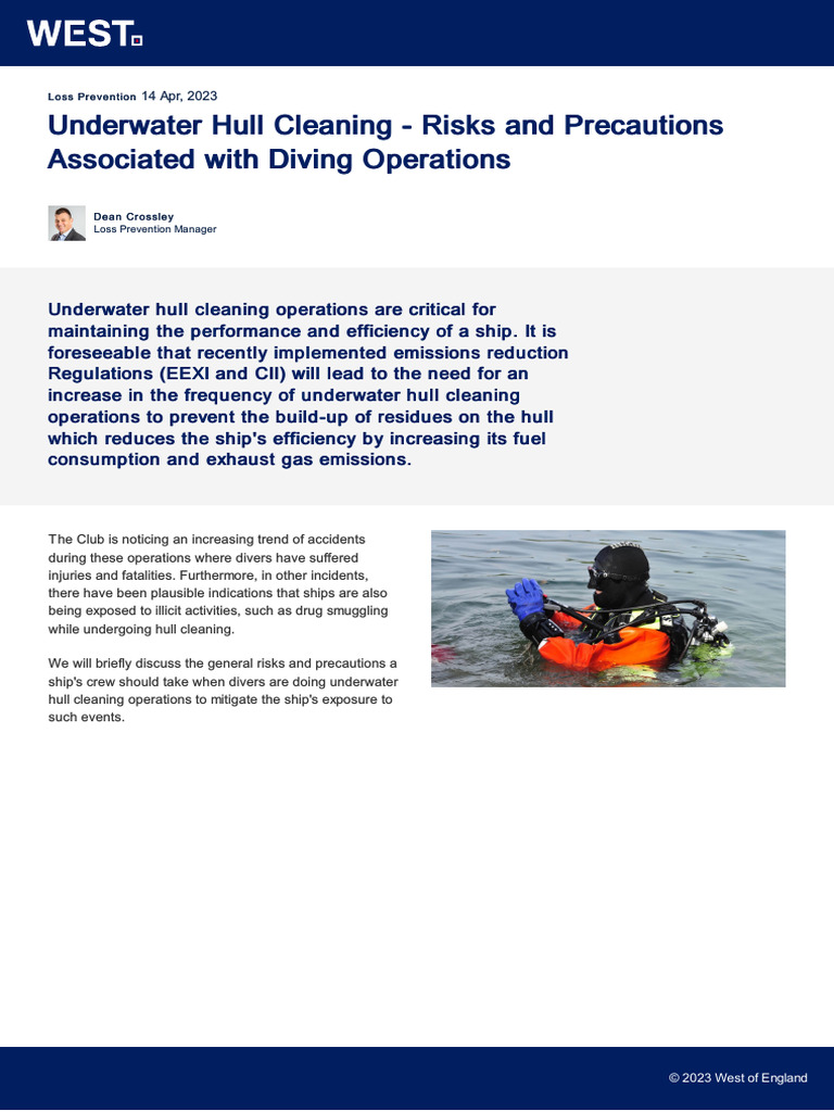 Underwater Hull Cleaning Risks & Precautions | PDF | Underwater Diving ...