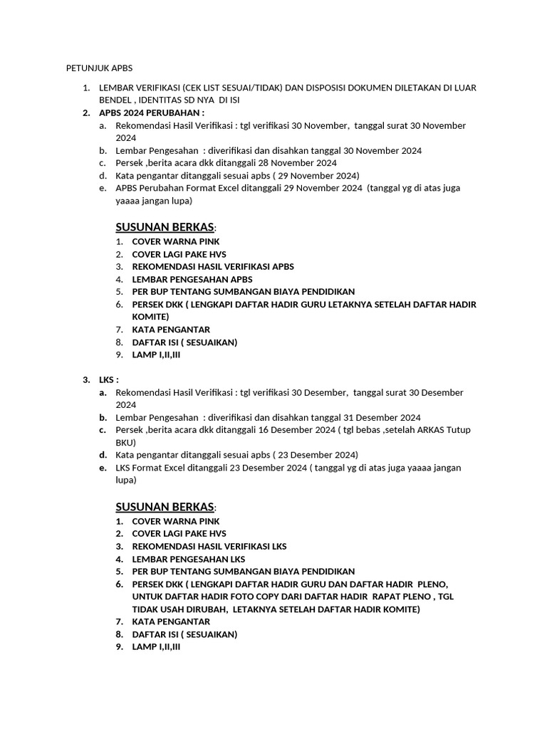 Petunjuk Tanggal Dan Susunan Apbs | PDF