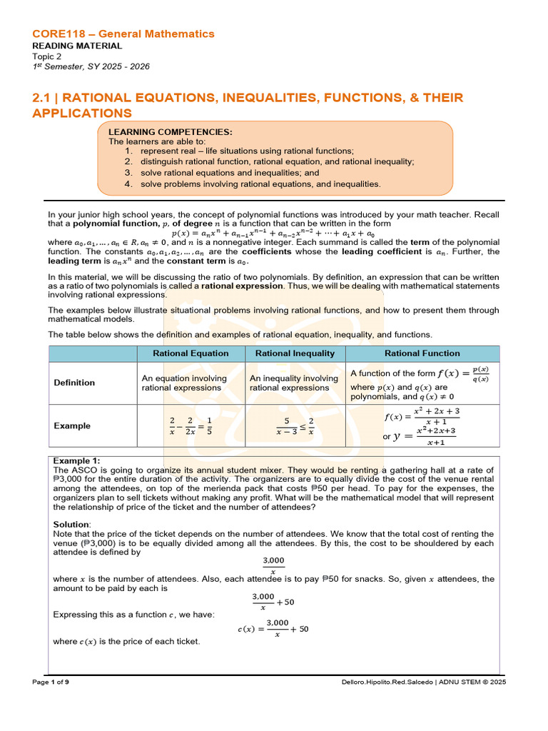2.1 Rational Equations - Inequalities - and Its Applications | PDF ...