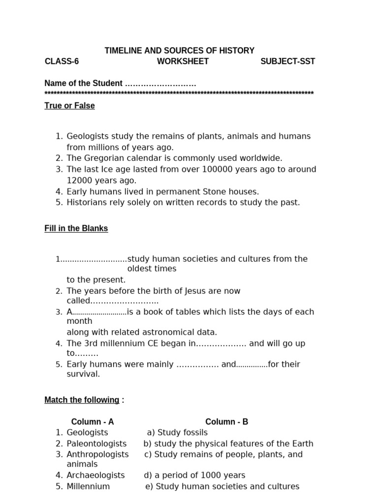 Worksheet (Timeline and Sources of History) | PDF | Calendar | Common Era