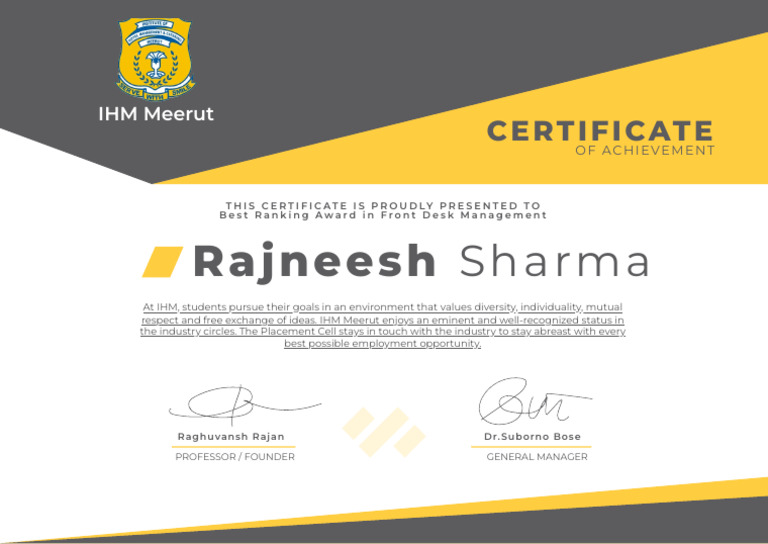 Certificate of IHM For RK | PDF