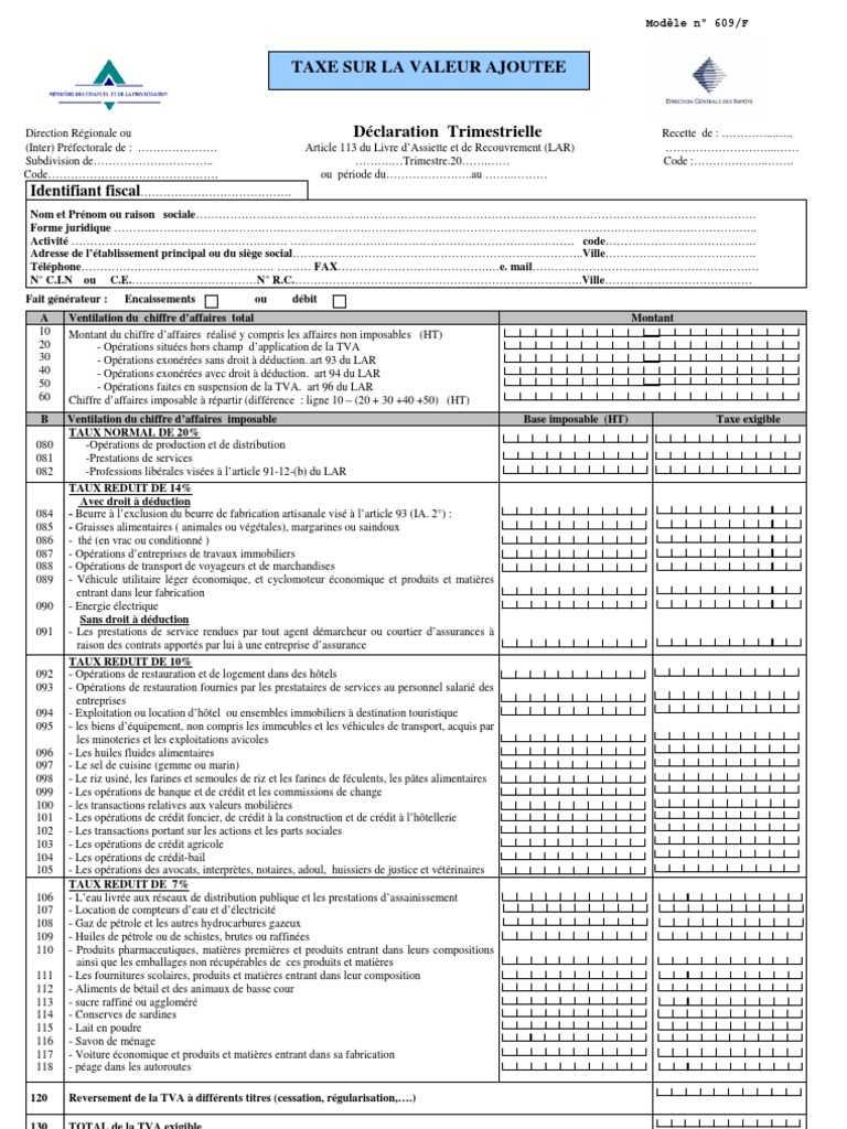 Declaration Trimestrielle TVA | Taxe sur la valeur ajoutée | les industries