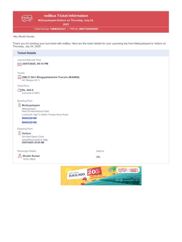 Redbus Ticket Information | PDF