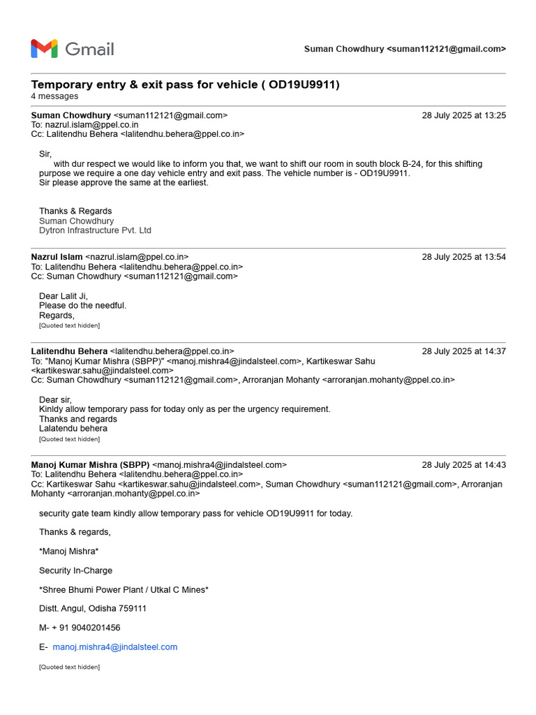 Gmail - Temporary Entry & Exit Pass For Vehicle | PDF | Communication ...
