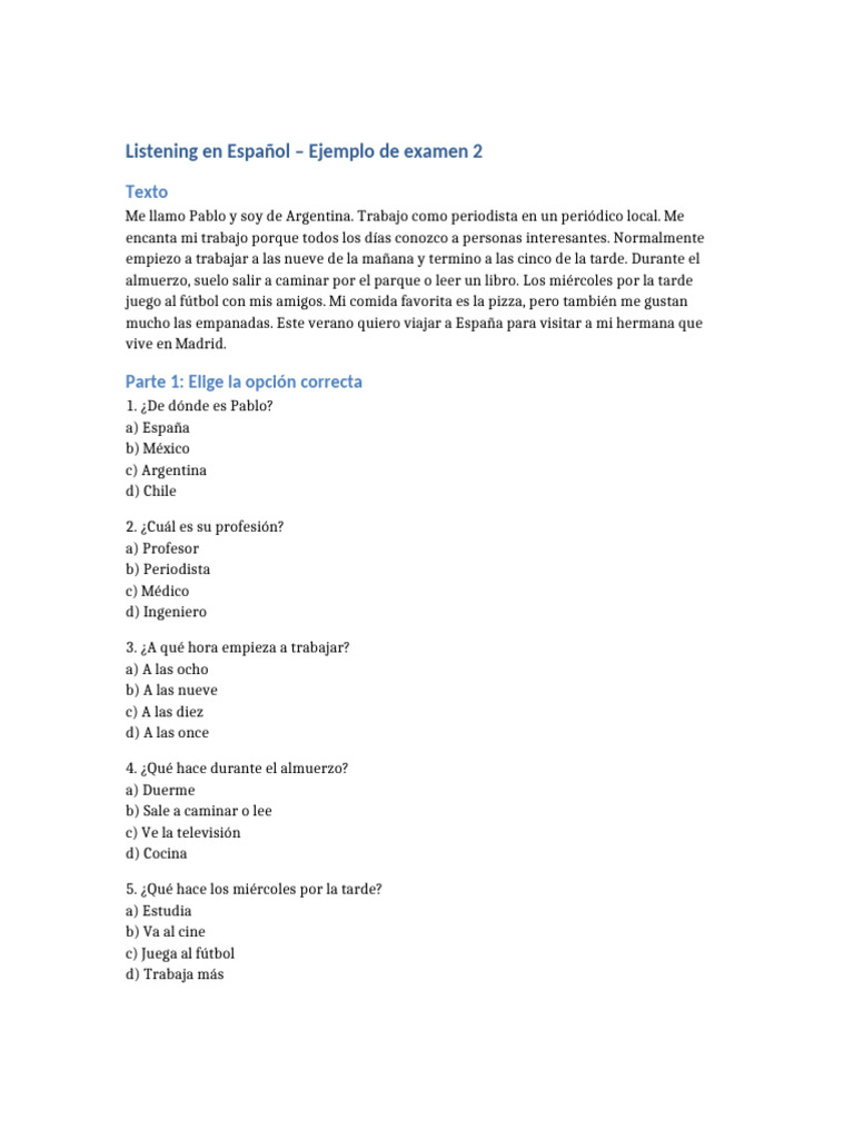 Listening Exam Ejemplo 2 | PDF
