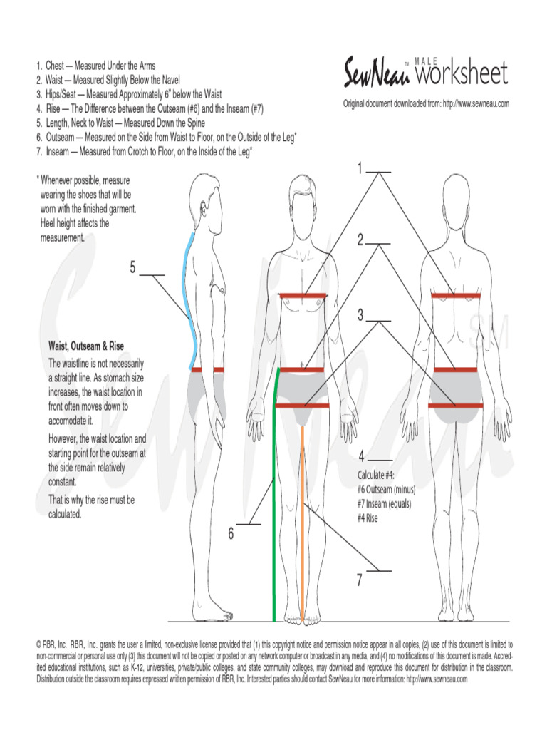 Worksheet Male | PDF | Seam (Sewing) | Waist