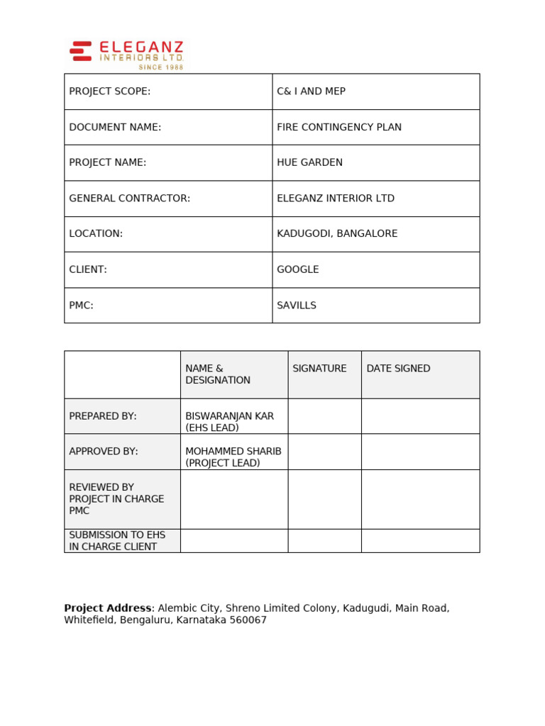 EIL EHS DOC 04 Fire Contingency Plan | PDF | Safety | Fires