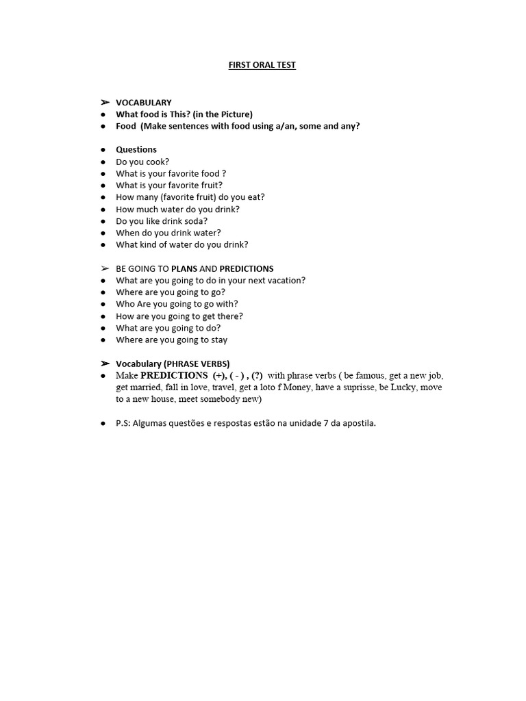 First Oral Test | PDF