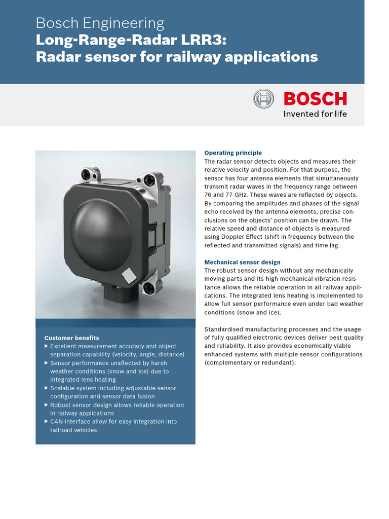 Bosch LRR3 Radar Sensor Overview | PDF | Radar | Electronics