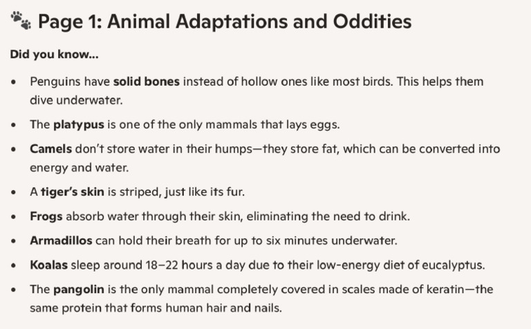 Random Animal Facts 1 | PDF