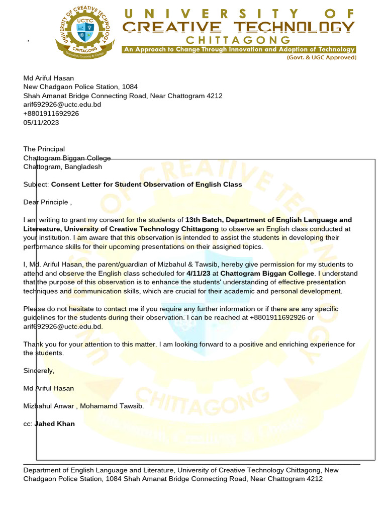 Consent for English Class Observation | PDF