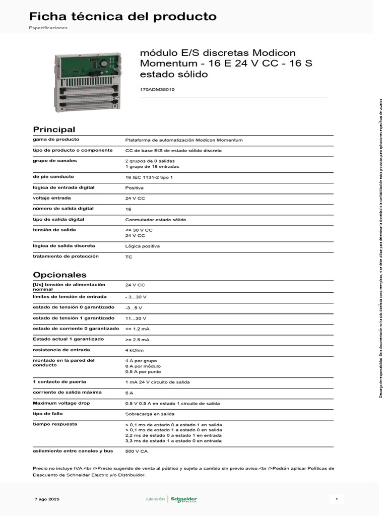 Schneider Electric Modicon-Momentum 170ADM35010 | PDF | Controlador ...