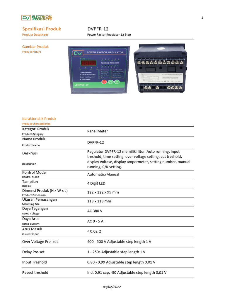 DVPFR-12 Power Factor Regulator Specs | PDF