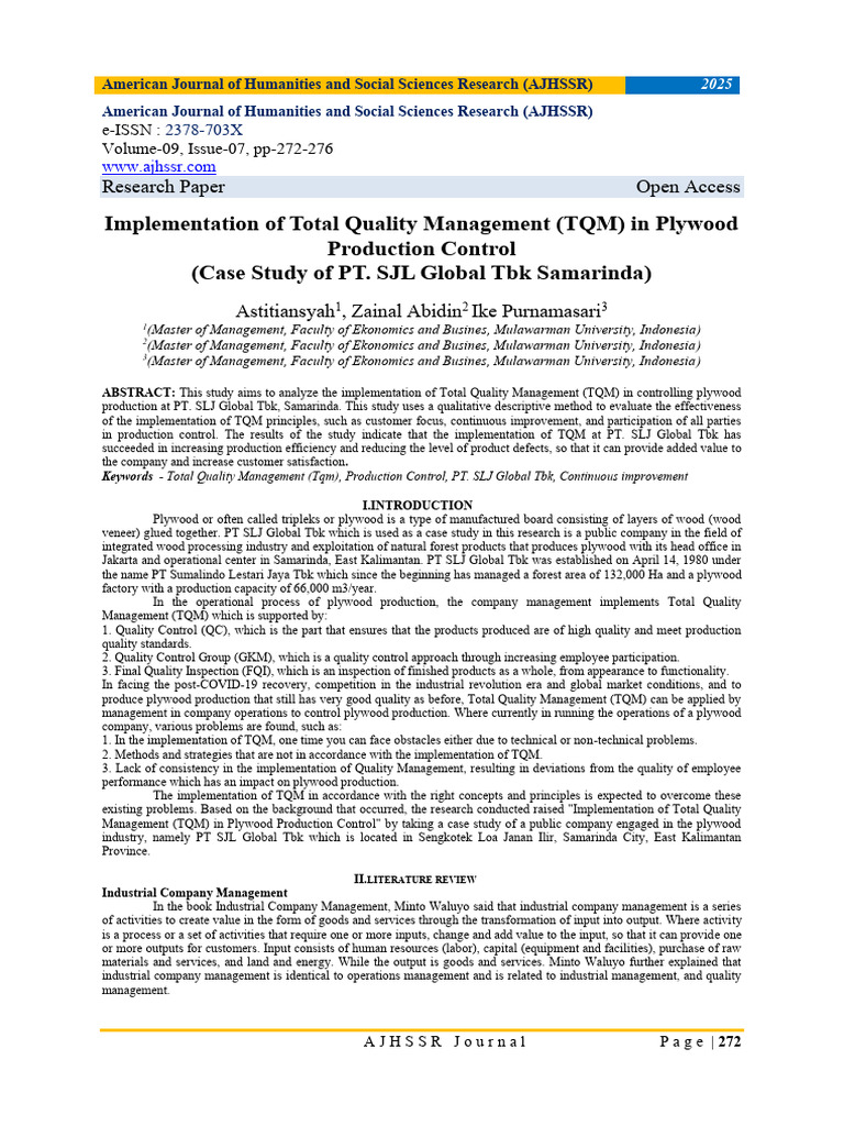 Implementation of Total Quality Management (TQM) in Plywood Production ...