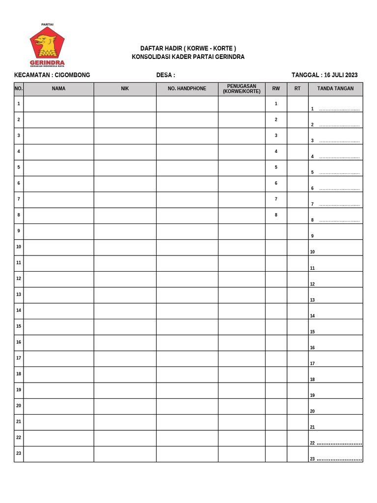 Format Absen Diklat Korte | PDF
