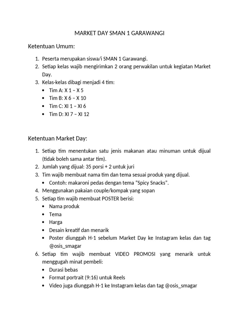 Tema dan Ketentuan Market Day SMAN 1 | PDF