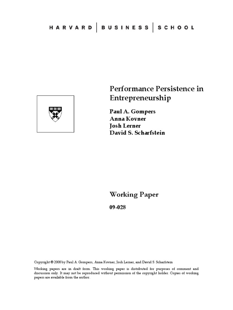 Performance Persistence in Entrepreneurship | PDF