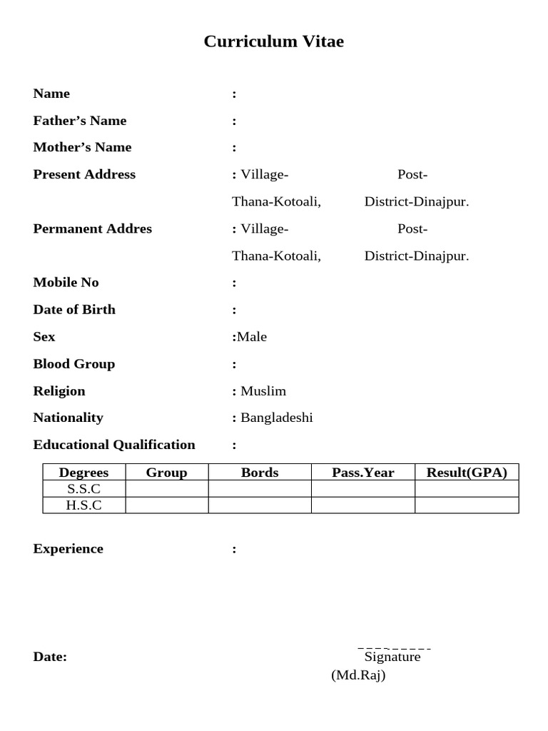 English CV Curriculam Vitae Docx 111 | PDF