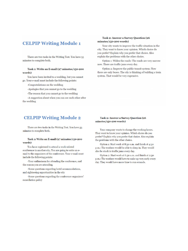 CELPIP Sample Writing Questions For Practice | PDF