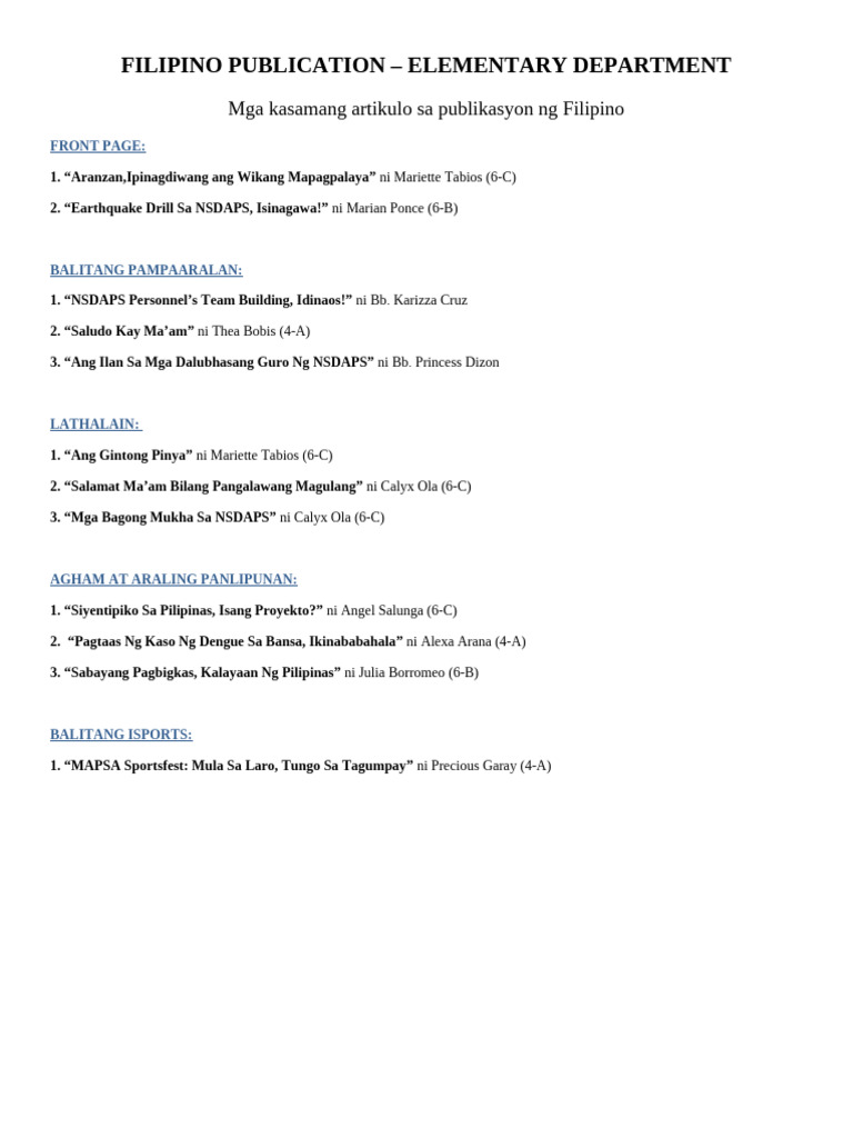 Filipino Publication Elem | PDF