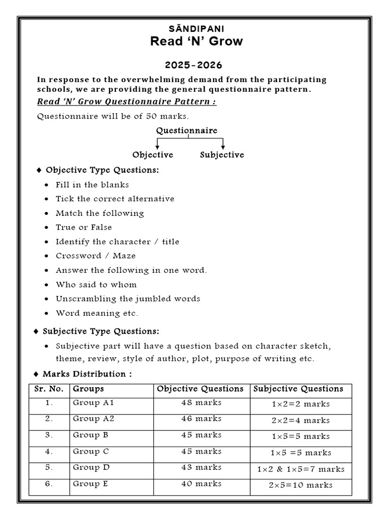 Read N' Grow Questionnaire Pattern | PDF