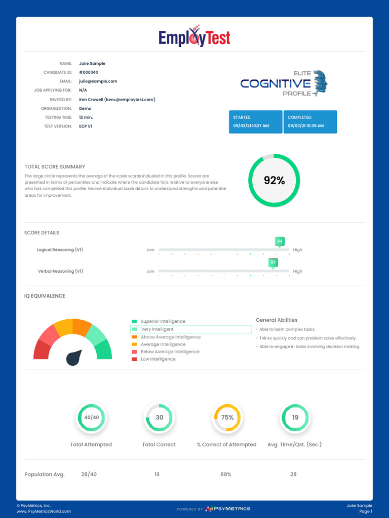 Elite Cognitive Profile Analysis | PDF | Reason | Intelligence